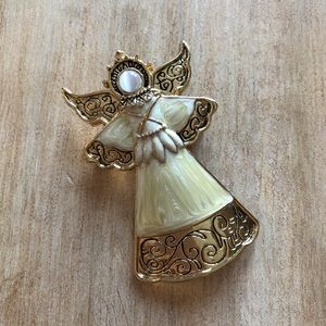 Jewelry | Vintage Gold Tone Enamel Angel Brooch | Poshmark